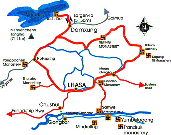 Map Lhasa to Namtso Lake | Osho News