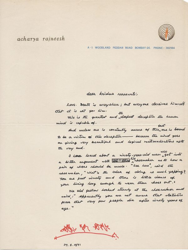 letter to Krishna Saraswati 17.9.1971 | Osho News
