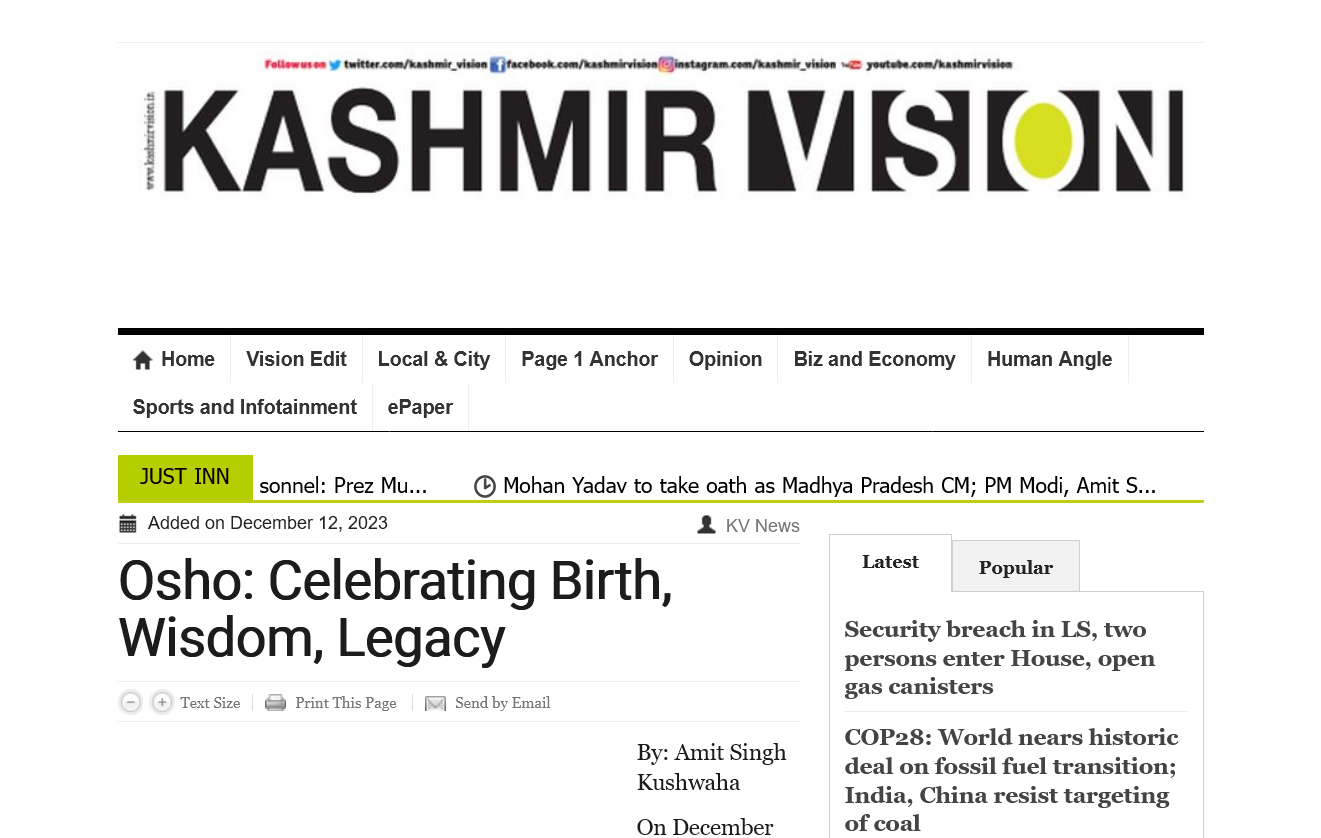 Osho: Celebrating Birth, Wisdom, Legacy | Osho News