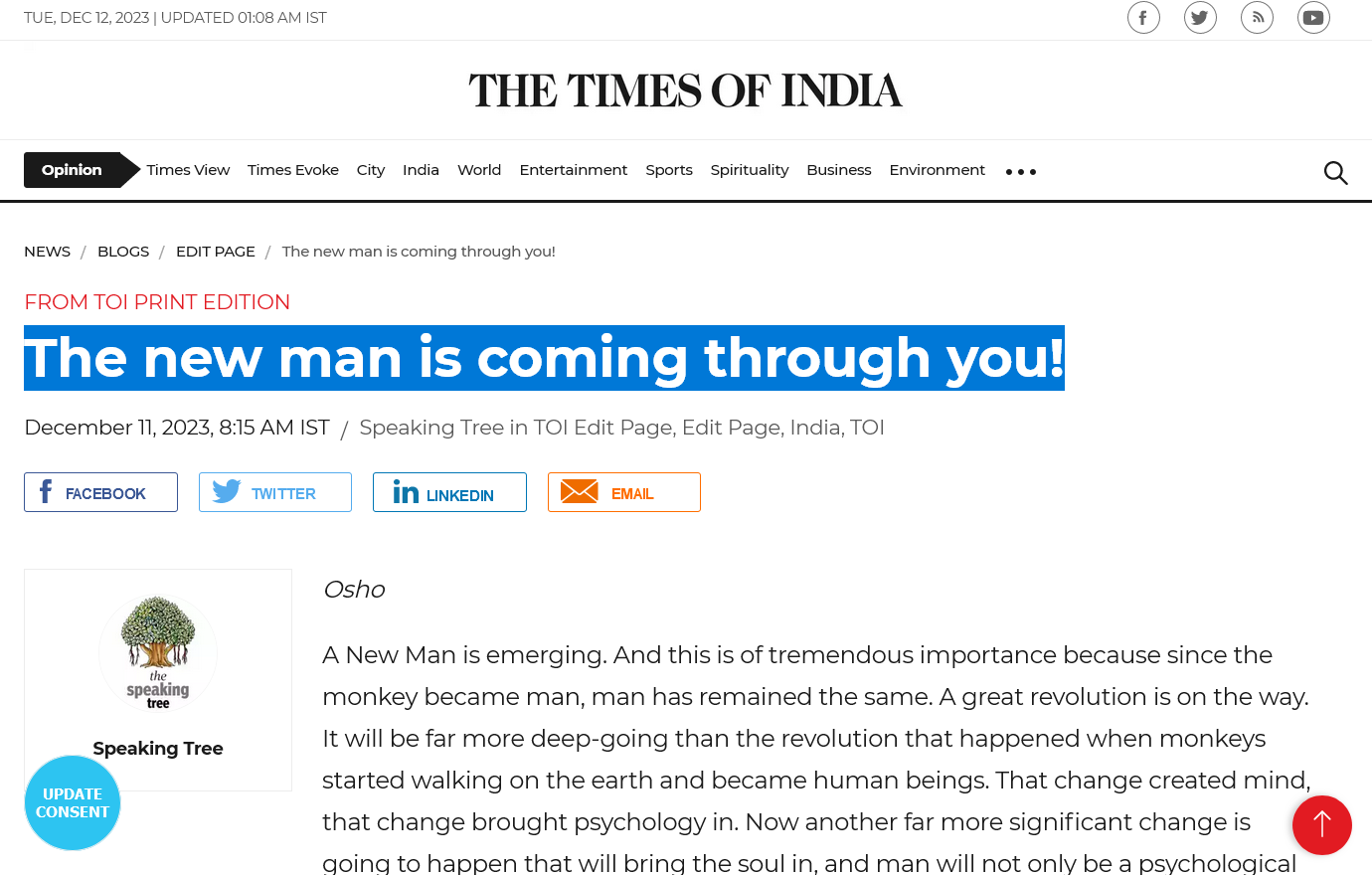 The new man is coming through you! | Osho News