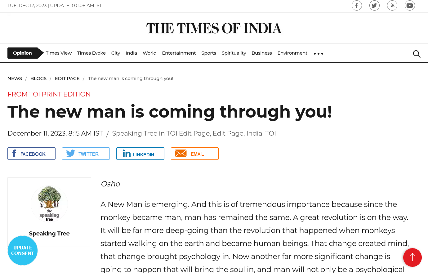 The new man is coming through you! | Osho News