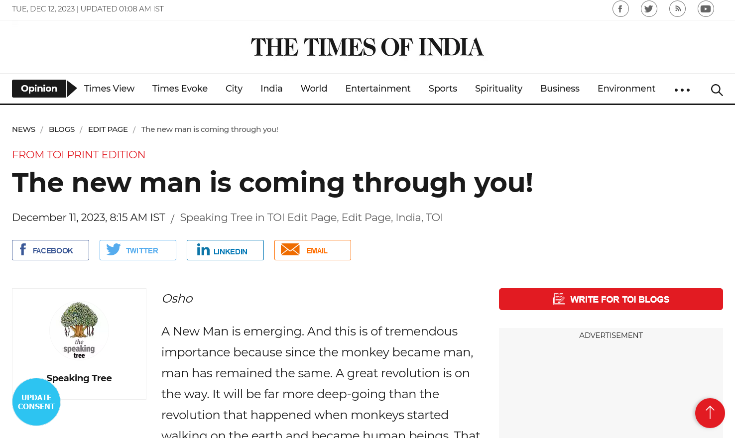 The new man is coming through you! | Osho News